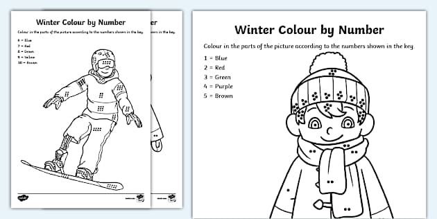 Winter colour by number | Activity sheet | Easy to print.
