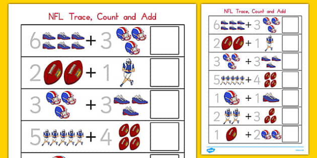 Football Trace, Count, and Add Activity (teacher made)