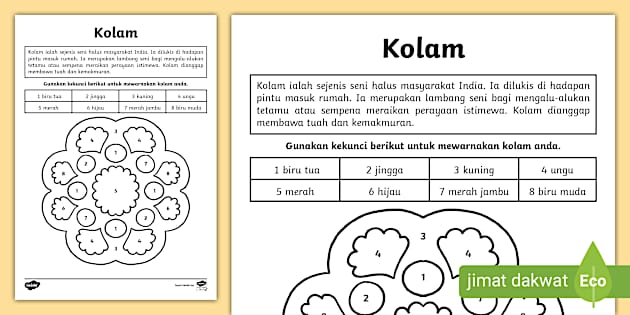 Lembaran Aktiviti Mewarna Kolam Deepavali Berdasarkan Nombor