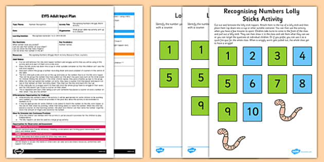 Recognising Numbers Wriggly Worm Activity EYFS Adult Input Plan and ...