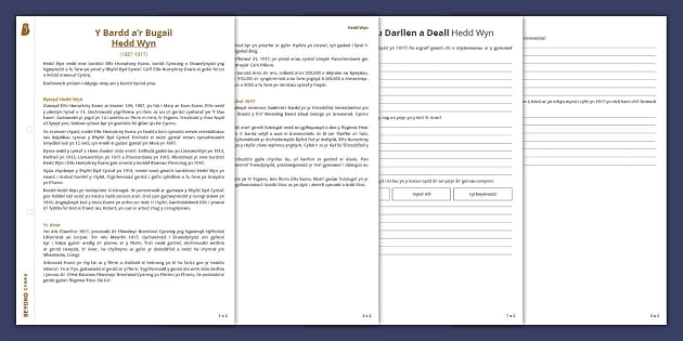 Darllen a Deall Hedd Wyn CC4/5 (teacher made) - Twinkl