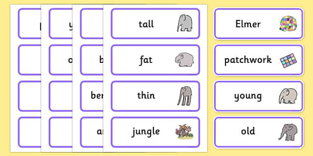 Word Cards to Support Teaching on Elmer (teacher made)