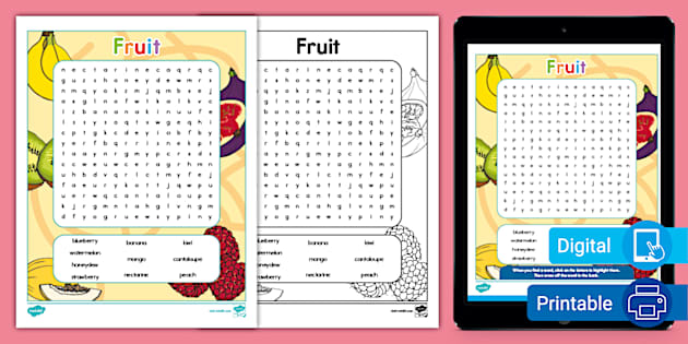 Fruit Word Search for K-2nd Grade (teacher made) - Twinkl