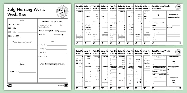Fourth Grade July Morning Work Bundle - Twinkl