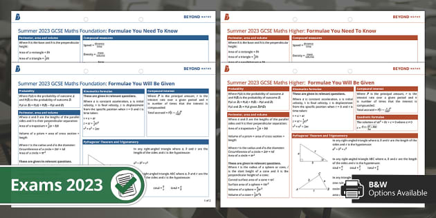 👉 Advance Information GCSE Maths Need to Know and Given Formulae