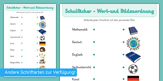 DaZ: Schulfächer - Wort-und Bildzuordnung (teacher made)