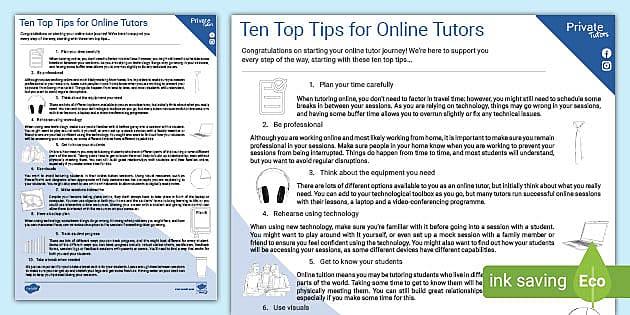 FREE! - 10 Top Tips for Online Tutors (teacher made)
