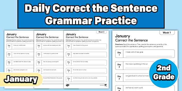 Second Grade January Daily Correct the Sentence Grammar