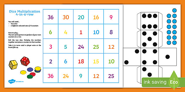 Four in a Row Dice Multiplication Game - Four in a Row Dice Addition Game