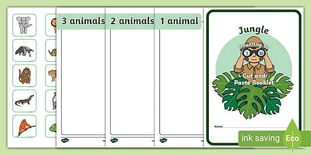 Jungle Counting to 10 Cut and Paste Booklet - Twinkl