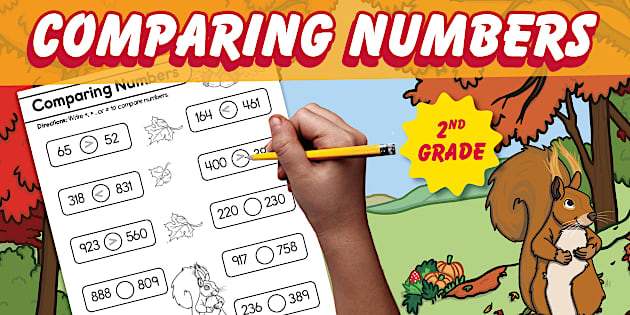 Second Grade Fall Math Comparing Numbers Worksheet - Twinkl