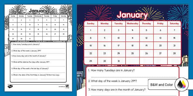 January Reading a Calendar Activity for K-2nd Grade - Twinkl
