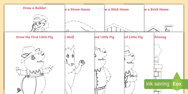EYFS Draw The Three Little Pigs Pencil Control Activity Pack
