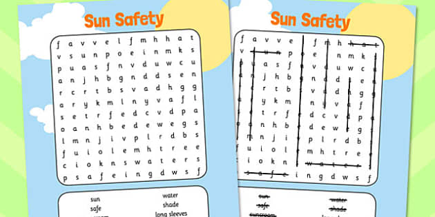 Sun Safety Wordsearch - sun, safety, wordsearch, word search