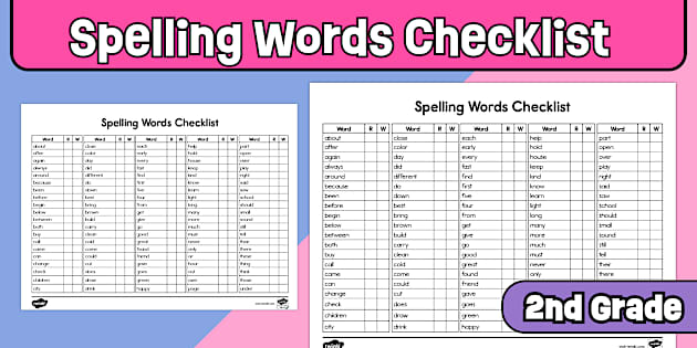 Second Grade Spelling Words Checklist