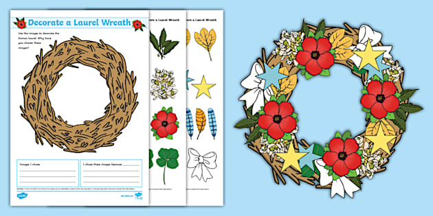 Decorate a Laurel Wreath Worksheet (teacher made) - Twinkl