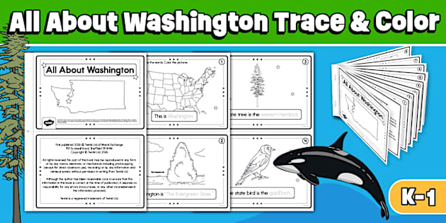 All About Washington Trace & Color Printable Book for K-1st Grade