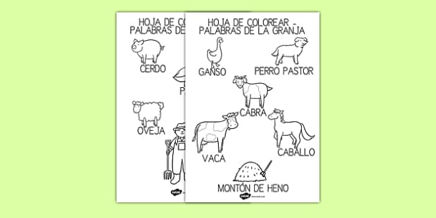 En la granja Hojas de colorear de vocabulario