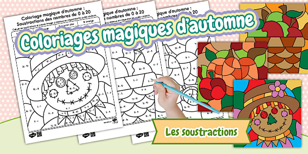 Coloriages magiques d'automne : Soustractions des nombres de 0 à 20