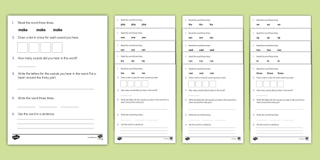 Heart Words Practice Sheets Pre-primer Set 2 - Twinkl