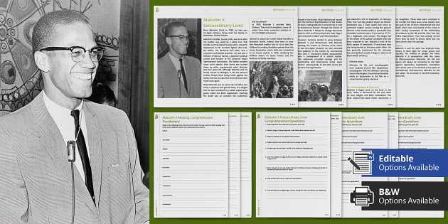 Malcolm X Extraordinary Lives Reading Comprehension - Twinkl