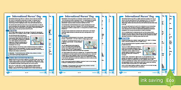 UKS2 International Nurses Day Differentiated Reading Comprehension Activity