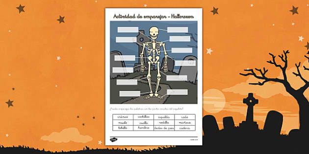 el esqueleto de Halloween actividad de etiquetar