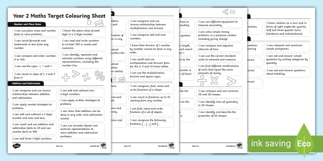 2014 National Curriculum Year 2 Maths Target Colouring Sheet - numeracy