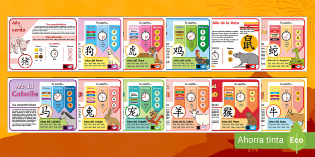 Carteles: Año nuevo chino animales del zodiaco - Twinkl