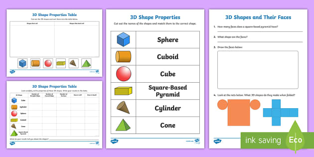 Properties Of 3D Shapes Worksheets KS1 Resource
