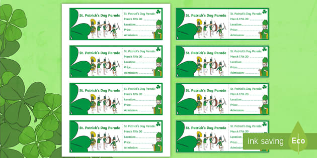St. Patrick's Day Parade Role Play Tickets (teacher made)