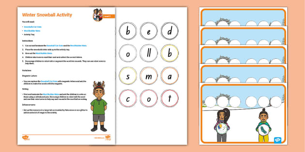 Phonics Level 2 Winter Snowball CVC Snowballs - Twinkl
