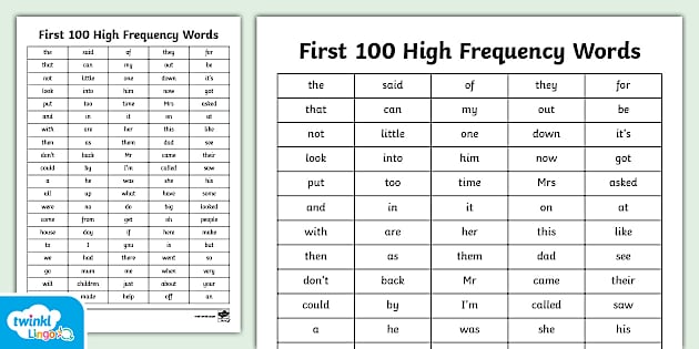 First 100 High Frequency Words (Hecho por educadores)