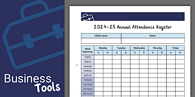 Annual Attendance Register (Academic Year) (Teacher-Made)