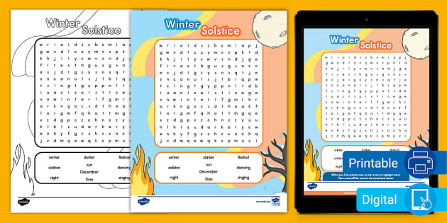 Winter Solstice Word Search for K-2nd Grade (teacher made)
