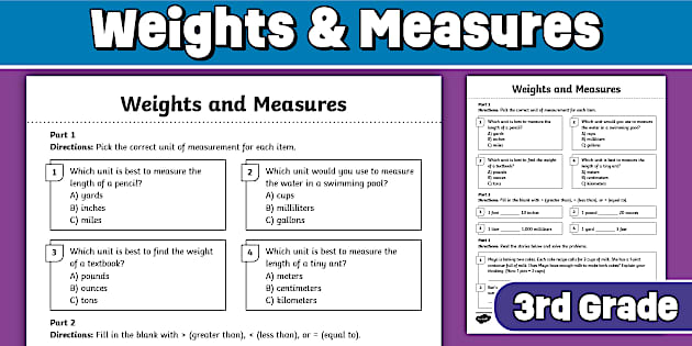 Third Grade Weights and Measures Worksheet