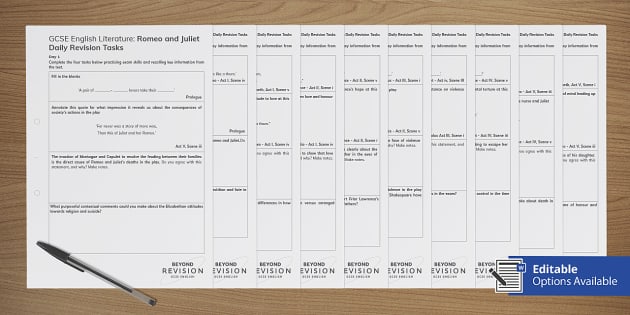 Romeo and Juliet Daily Revision Tasks (teacher made)