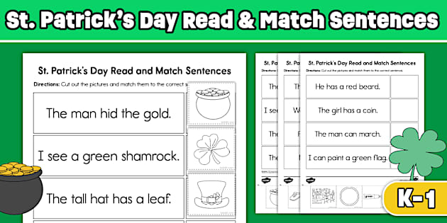 St. Patrick's Day Read and Match Sentences Cut and Paste Worksheets for ...