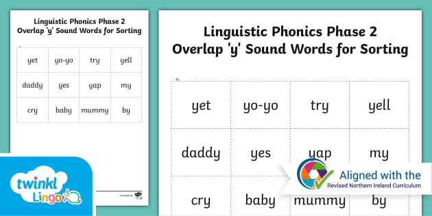 Northern Ireland Linguistic Phonics 2 'y' Sound Words for Sorting Sheet