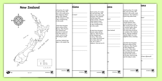New Zealand Differentiated Comprehension Worksheets - Twinkl