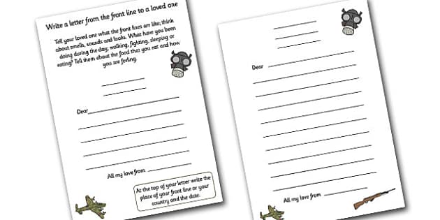 World War Two Letters from the Front Line Writing Templates