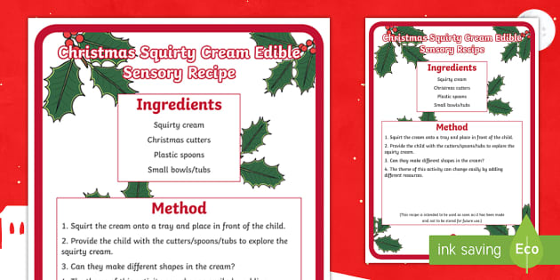 Christmas Squirty Cream Edible Sensory Recipe (teacher made)