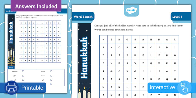 Hanukkah Interactive Word Search - L1 - Twinkl - Puzzles