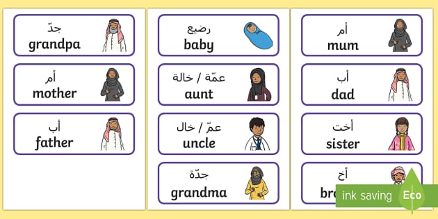 My Family Word Cards Arabic/English (teacher made) - Twinkl