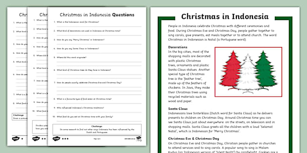 Christmas in Indonesia Differentiated Reading Comprehension