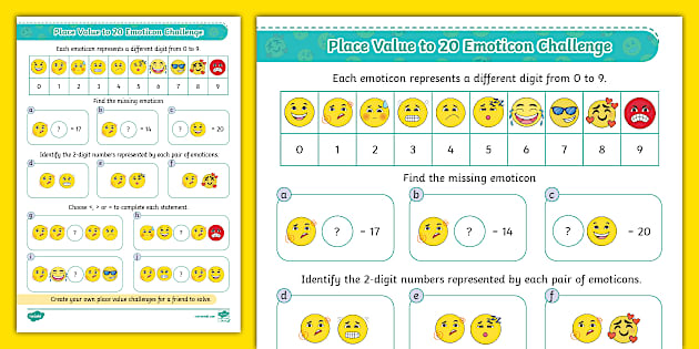 👉 Emoticon Challenge Place Value to 20 - Twinkl
