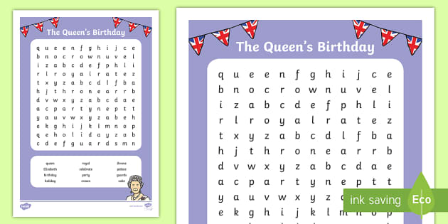 The Queen's Birthday Word Search (creat de profesori)