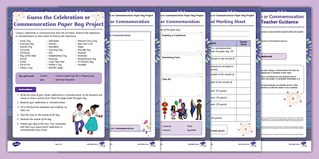 Guess the Celebration or Commemoration Paper Bag Project