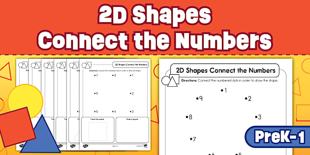 2D Shapes Connect the Numbers Worksheets for PreK-1st Grade