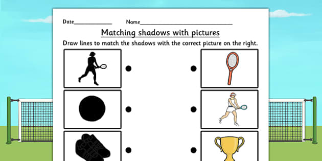 Wimbledon Themed Shadow Matching Worksheet (teacher made)